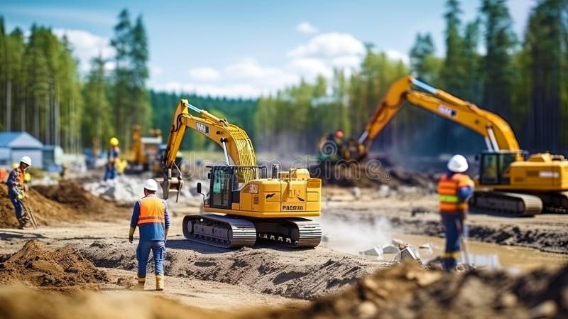 Engineering Work on the Construction Site, Where Workers Concentrately ...