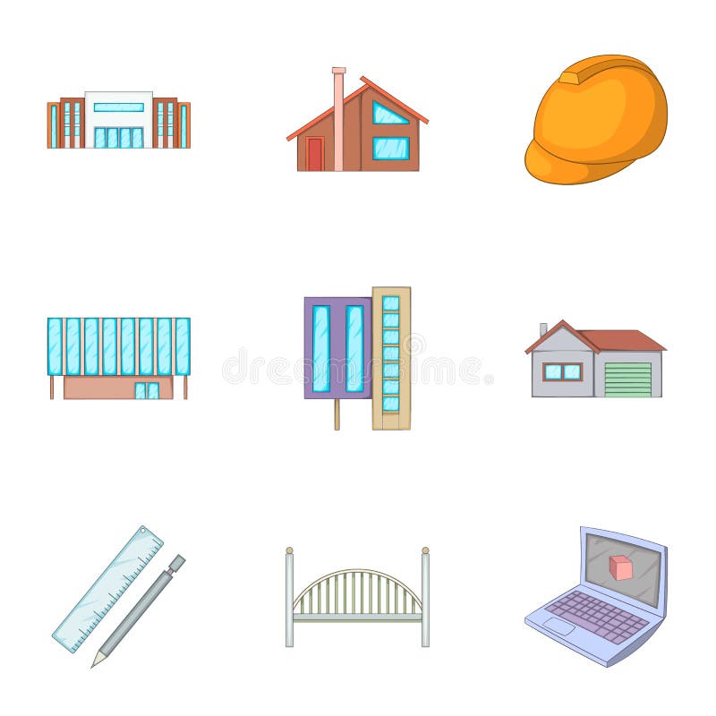 Engineering Work Icons Set, Cartoon Style Stock Vector - Illustration ...