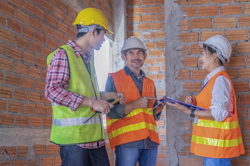 Engineering Workers Working on Site,civil Engineers Inspector Discuss with Engineer Project ...