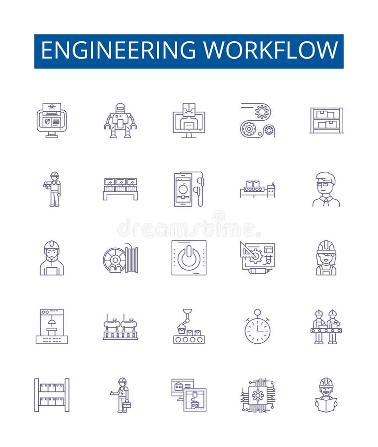 Engineering Workflow Line Icons Signs Set. Design Collection of ...