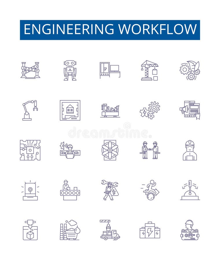 Engineering Workflow Line Icons Signs Set. Design Collection of ...