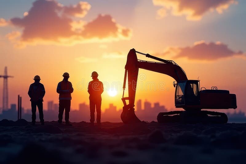 Engineering Workforce Gathering at Sunset on Industrial Site Stock ...