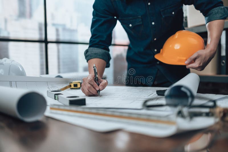 Engineering Working with Drawings Inspection on the Office Desk and ...