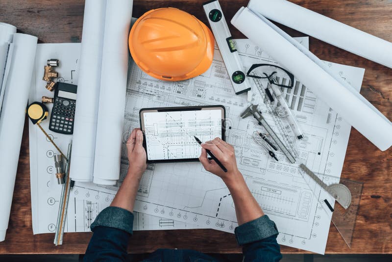 Engineering Working with Drawings Inspection on Tablet in the Office ...