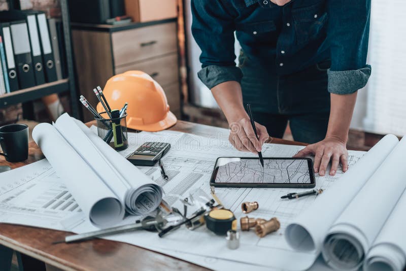 Engineering Working with Drawings Inspection on Tablet in the Office ...