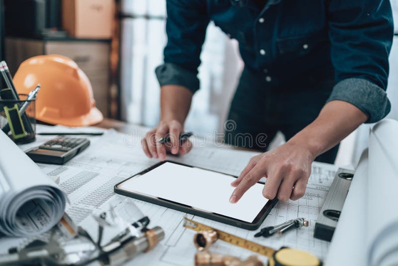 Engineering Working with Drawings Inspection on Tablet in the Office ...