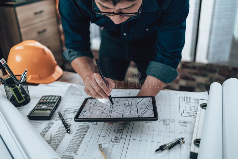 Engineering Working with Drawings Inspection on Tablet in the Office ...