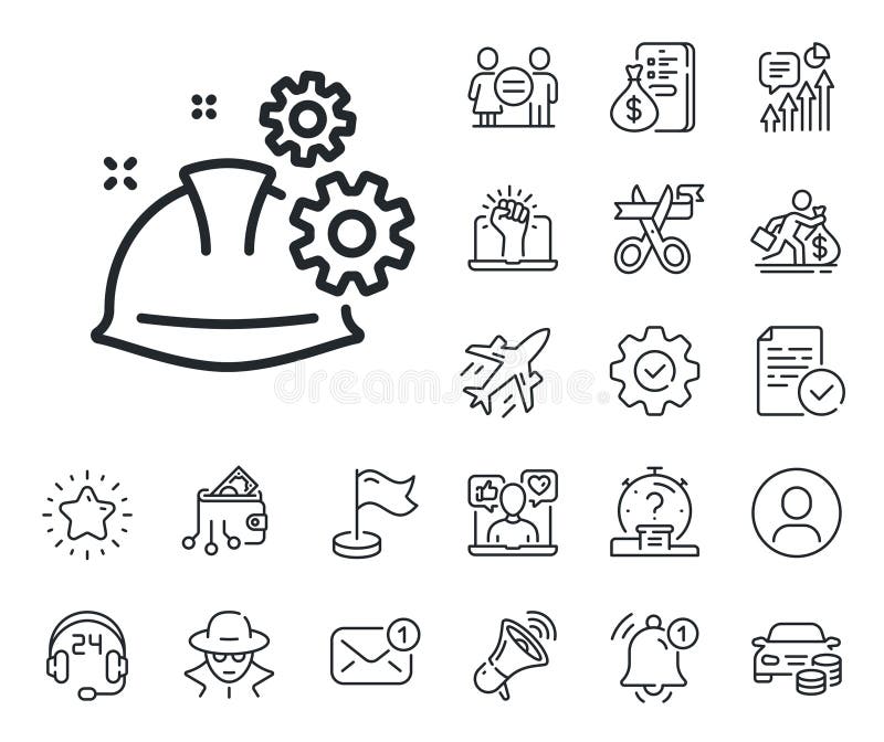 Engineering Working Process Line Icon. Engineer or Architect Helmet ...
