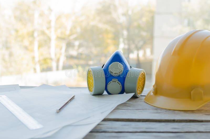 Engineering Workplace, Drawings, Protective Construction Helmet and ...