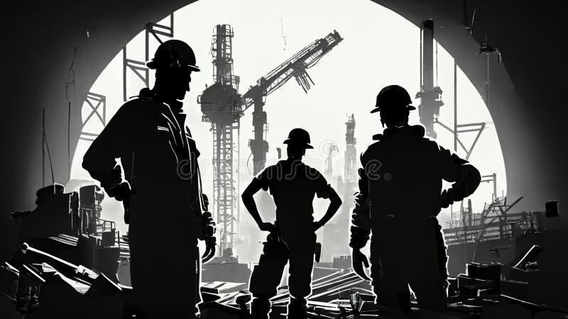 Engineers in Action. a Team on a Construction Site Stock Illustration - Illustration of concept ...