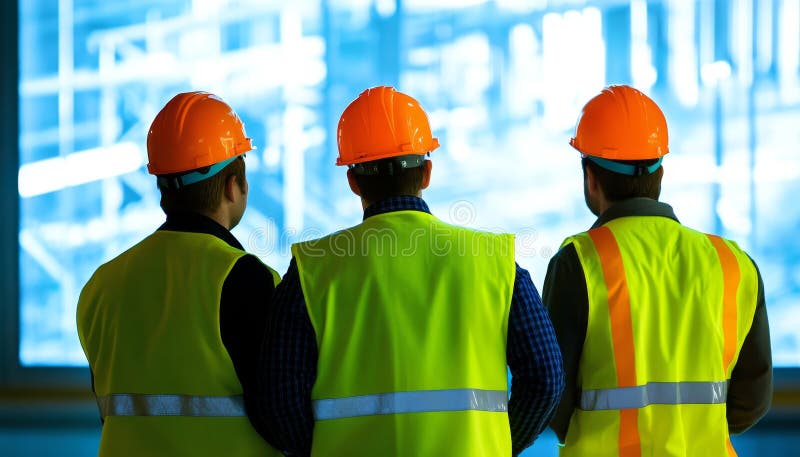 Engineers Analyzing Architectural Blueprints on Digital Display in ...