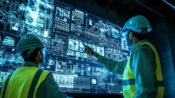 Engineers Analyzing Industrial Data on Large Screen Display Stock Image ...