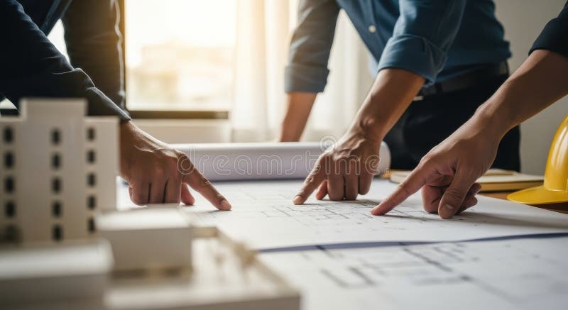 Engineers and Architects Collaborating on Construction Blueprint for ...