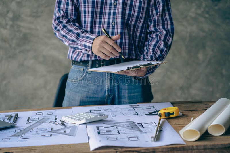 An Engineer or Architect Working on a New Project Stock Image - Image ...