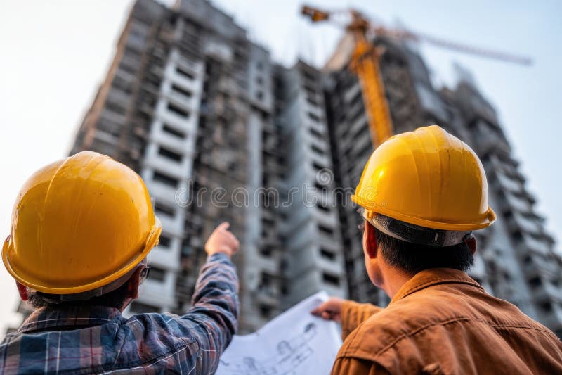 Engineers and Architects Examining Elevation Diagrams at Construction ...