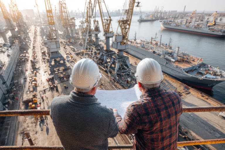 Engineers and Architects Overlooking Industrial Site with Expansive ...
