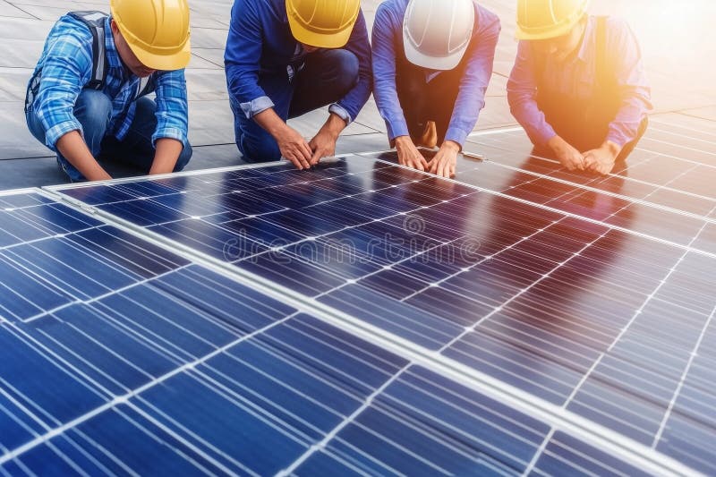 Engineers and Architects Working Together on Solar Panel Installation ...