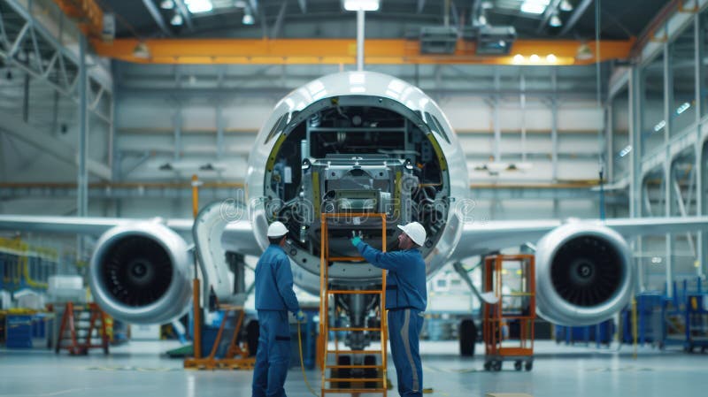 Engineers Assembling Aircraft Components in an Aerospace Stock ...