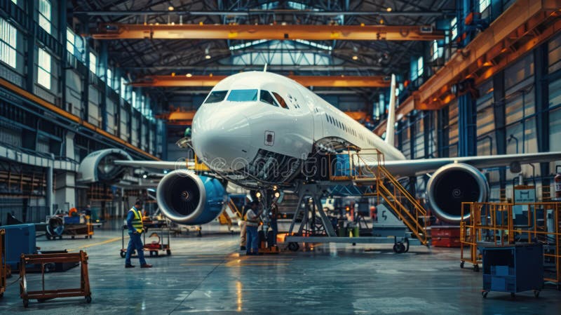 Engineers Assembling Aircraft Components in an Aerospace Manufacturing ...