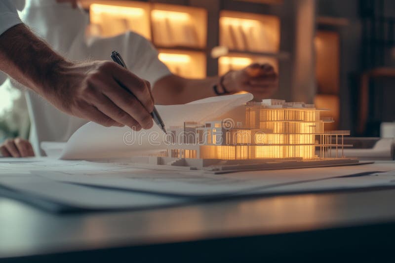 Engineers with Blueprints Discussing at Desk. Teams on Construction ...