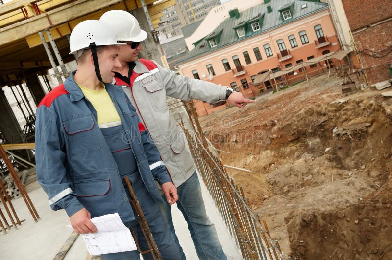 Engineers Builders at Road Works Construction Site Stock Photo - Image ...