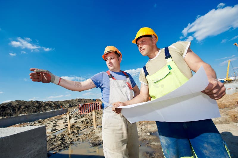 Engineers Builders at Construction Site Stock Photo - Image of ...