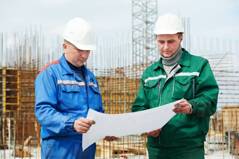 Engineers Builders at Construction Site Stock Photo - Image of scheme ...