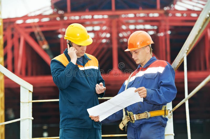 Engineers Builders at Construction Site Stock Image - Image of plan ...
