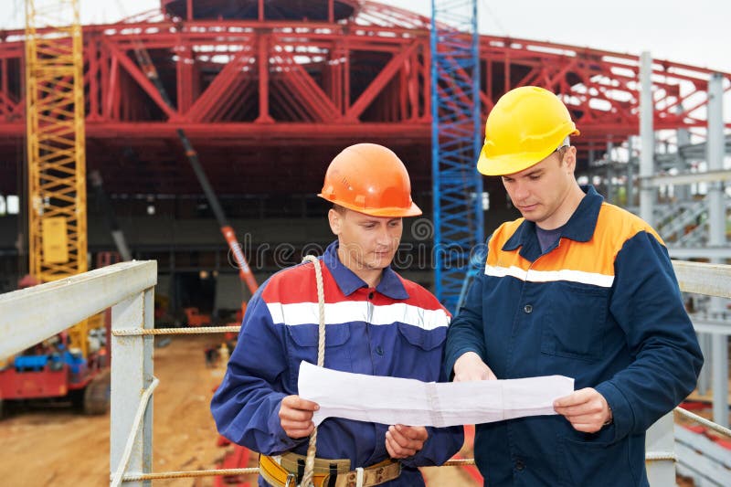 Engineers Builders at Construction Site Stock Photo - Image of design ...