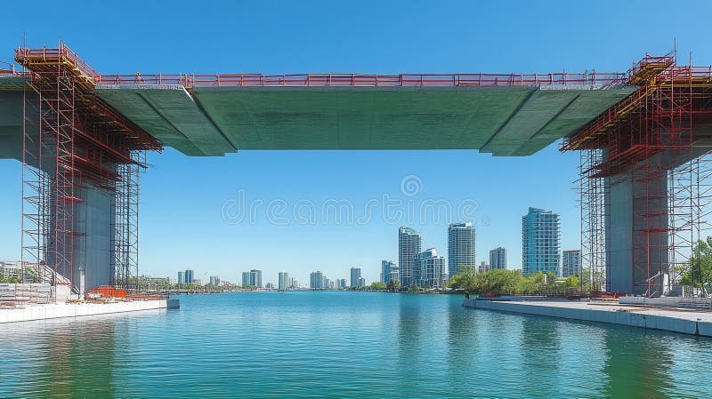 Engineers Building a Bridge Over a River in Miami Stock Illustration ...