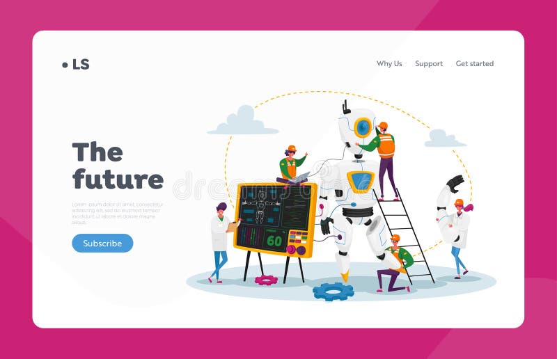 Engineers Make and Programming Robot. Robotics Hardware and Software Engineering in Laboratory ...