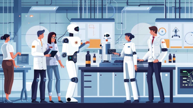 Engineers Collaborating with a Humanoid Robot in a Cuttingedge ... Engineers Collaborating with a Humanoid Robot in a Cuttingedge ...
