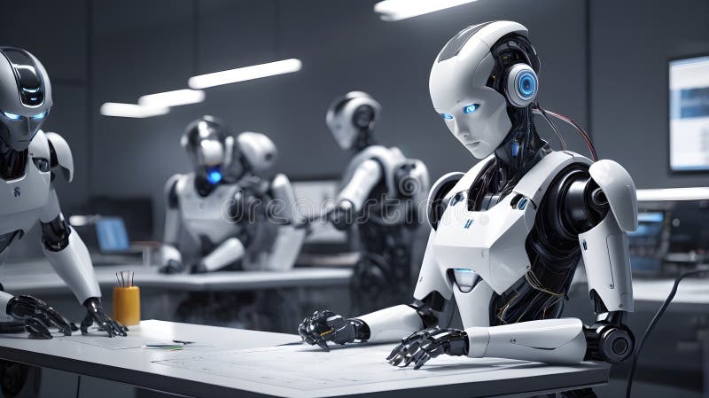 Engineers Collaborating on Humanoid Robot Development in a Modern Lab ...