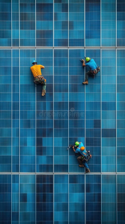 Engineers Collaboratively Installing Solar Panels on a Commercial ...