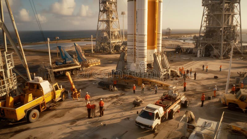 Engineers Conducting Pre-launch Rocket Checks Stock Photo - Image of ...