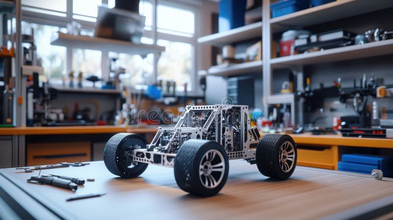 Engineers Designing and Assembling a Metal Car in Modern Workshop Stock ...