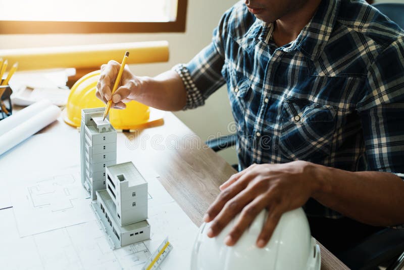 Engineers are Designing House Structures and Architectural Using Blueprints, Rulers, Pencils ...