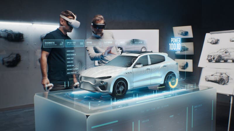 Engineers Develop an Eco-friendly Car Stock Photo - Image of hologram ...
