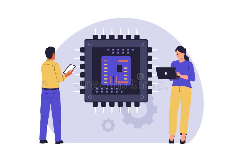 Engineers Developing Semiconductor Chip Illustration Stock Vector - Illustration of device ...
