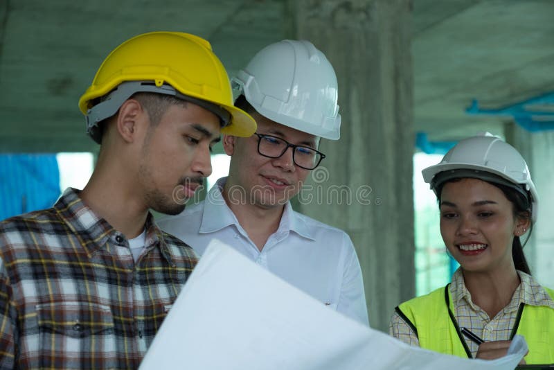 Engineers are Discussing at Building Site Stock Image - Image of ...