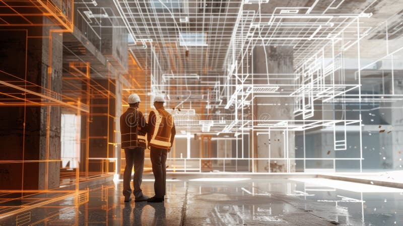 Engineers Discussing Construction Plans in a Modern Building with ...