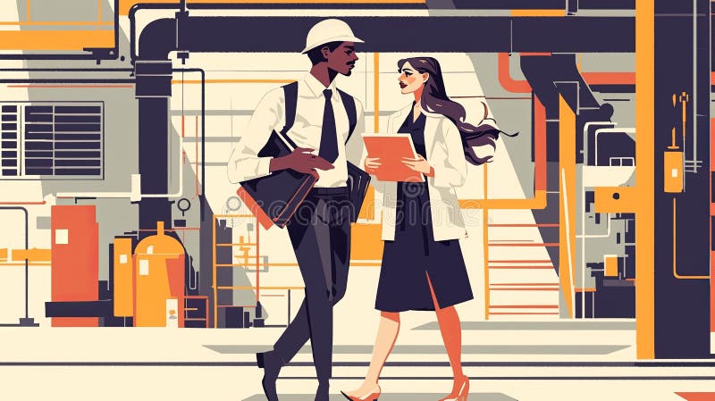 Engineers Discussing Project in Industrial Facility with Complex Mechanical Equipment Stock ...