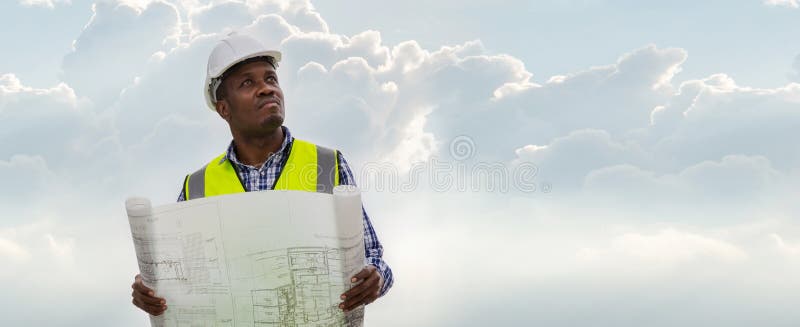 Engineers with Draft Plan of Building on Constructing Site. Engineer ...