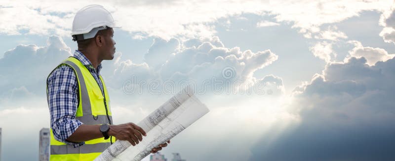 Engineers with Draft Plan of Building on Constructing Site. Engineer ...