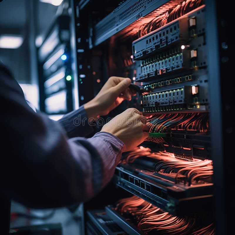 It Engineers Hands Close Up, Installing Fiber Cable in Data Center ... It Engineers Hands Close Up, Installing Fiber Cable in Data Center ...