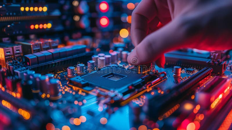 Engineers Hands Working on a Motherboard Circuit Board Stock Image ...