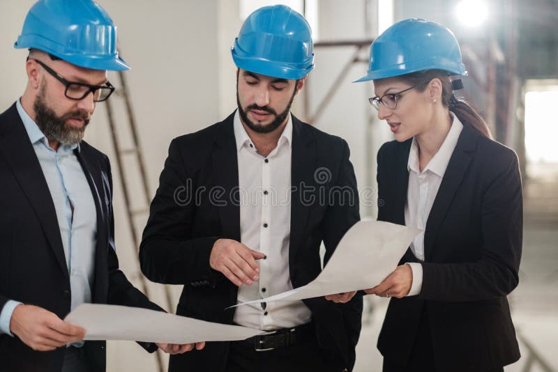 Engineers in Hardhats Have Conversation Stock Image - Image of helmet ...