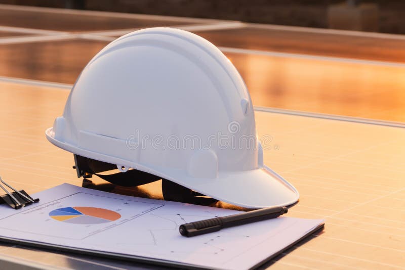 Engineers Hat and the Graph are Placed on the Solar Panel, Alternative ...