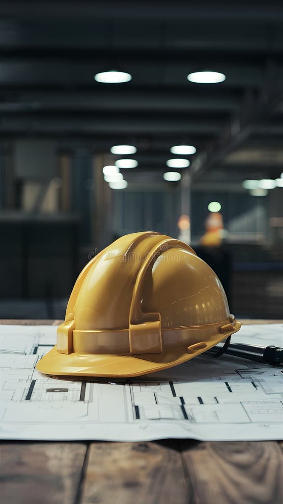 Engineers Hat Sits on Building Plans, Construction Preparation Stock ...