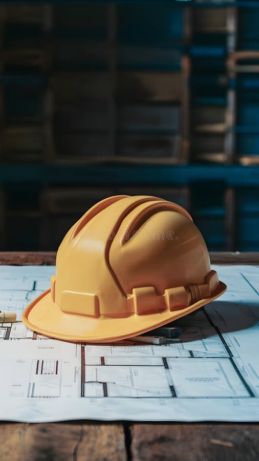 Engineers Hat Sits on Building Plans, Construction Preparation Stock ...